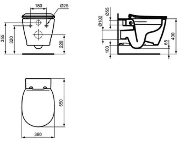 Ideal Standard Connect Závěsné WC, 36x34x54 cm, Rimless, Ideal Plus bílá E8174MA