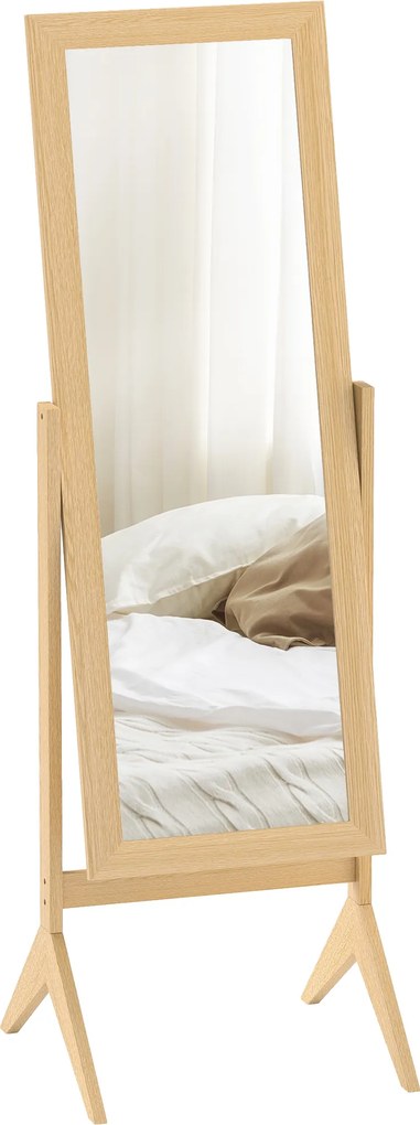 HOMCOM Volně stojící zrcadlo velké zrcadlo s nastavitelným sklonem pro šatnu, ložnici 47 x 46 x 148 cm Dub