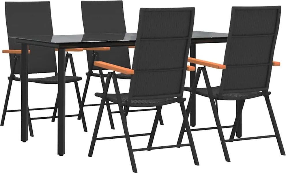 5dílný zahradní jídelní set černý a hnědý polyratan 3156520
