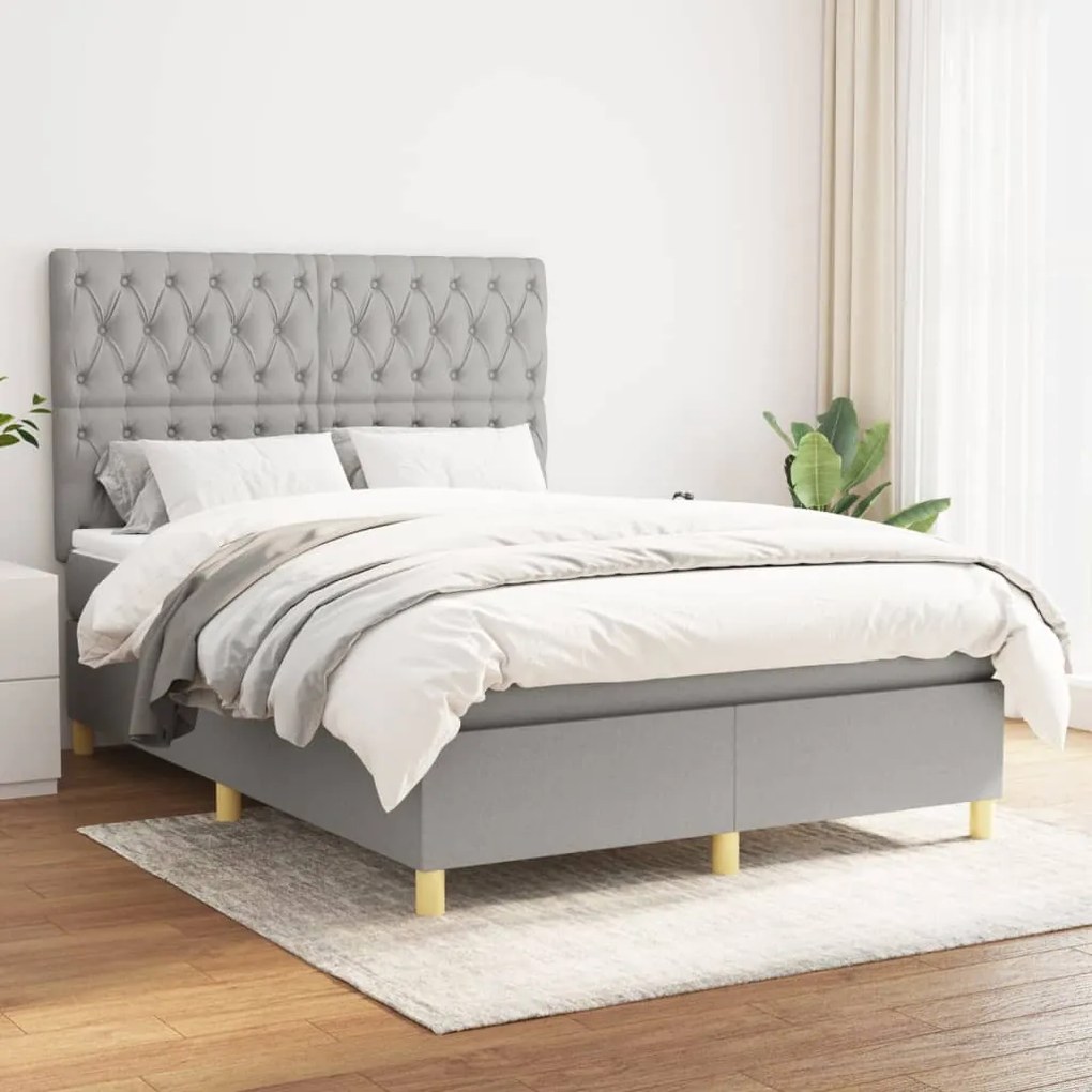 Box spring postel s matrací světle šedá 140 x 190 cm textil 3142569
