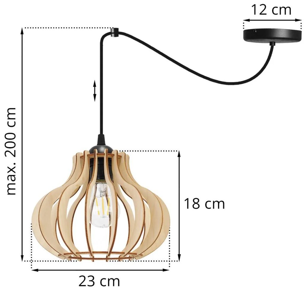 Závěsné svítidlo TIMBER SPIDER 3, 1x dřevěné stínítko