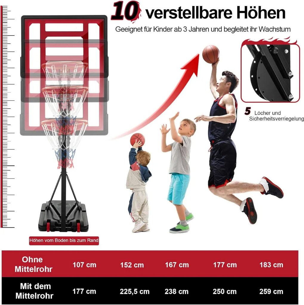 Costway Výškově nastavitelný basketbalový stojan basketbalový koš s kolečky