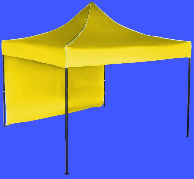Nůžkový stan 3x3m ocelový, Žlutá, 1 boční plachta