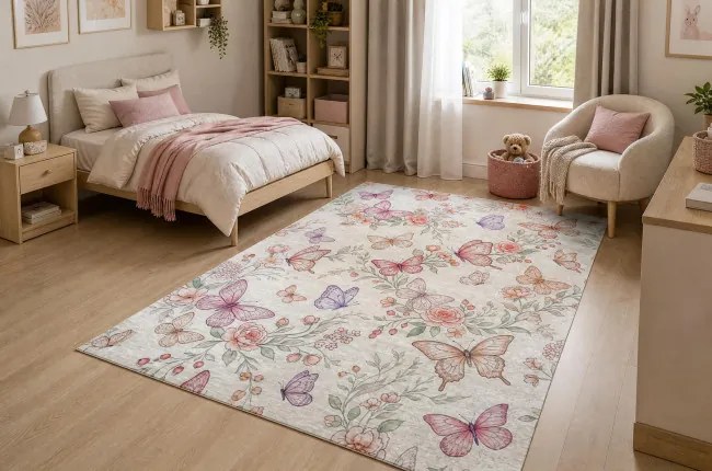Dětský koberec protiskluzový BAMBINO 61450 krémový / růžový