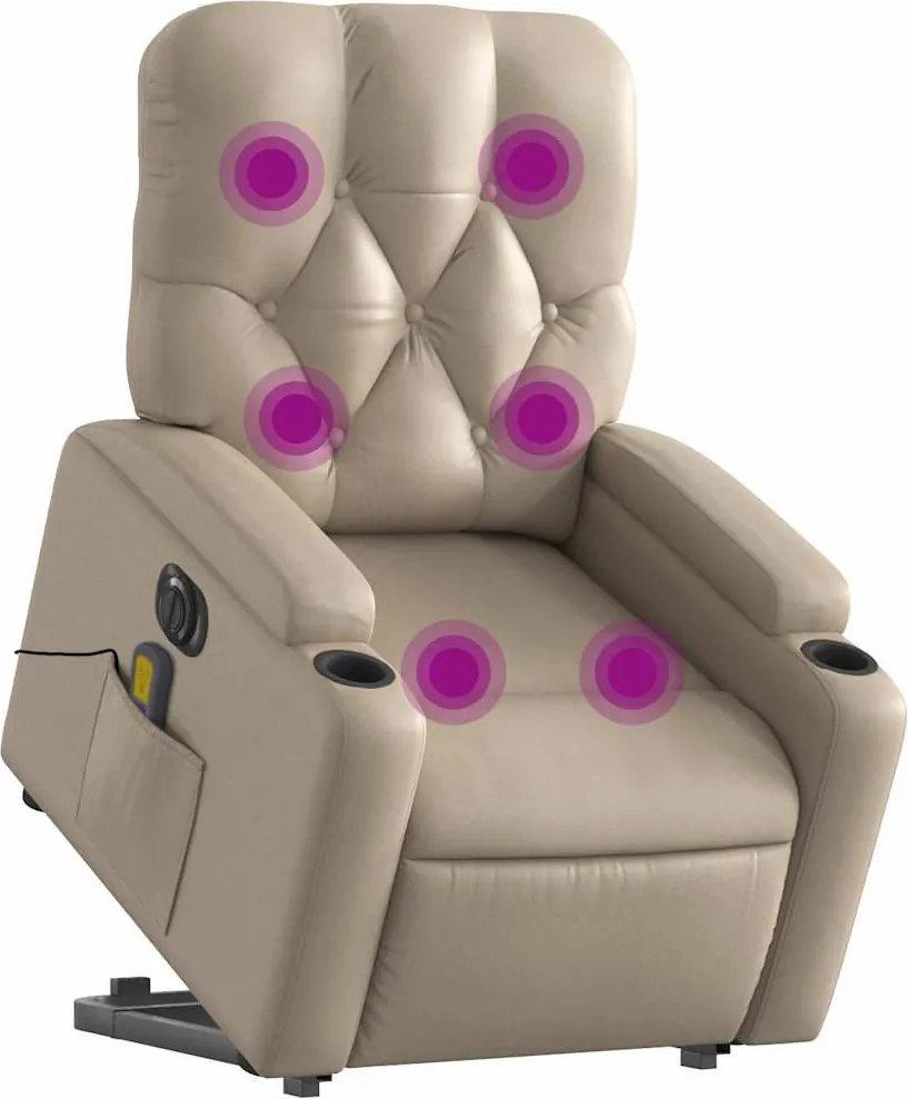 Elektrické zvedací masážní polohovací křeslo cappuccino koženka 3204799