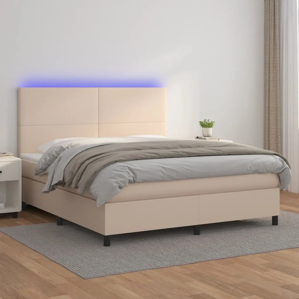 Box spring postel matrace a LED cappuccino 180x200cm umělá kůže 3135842