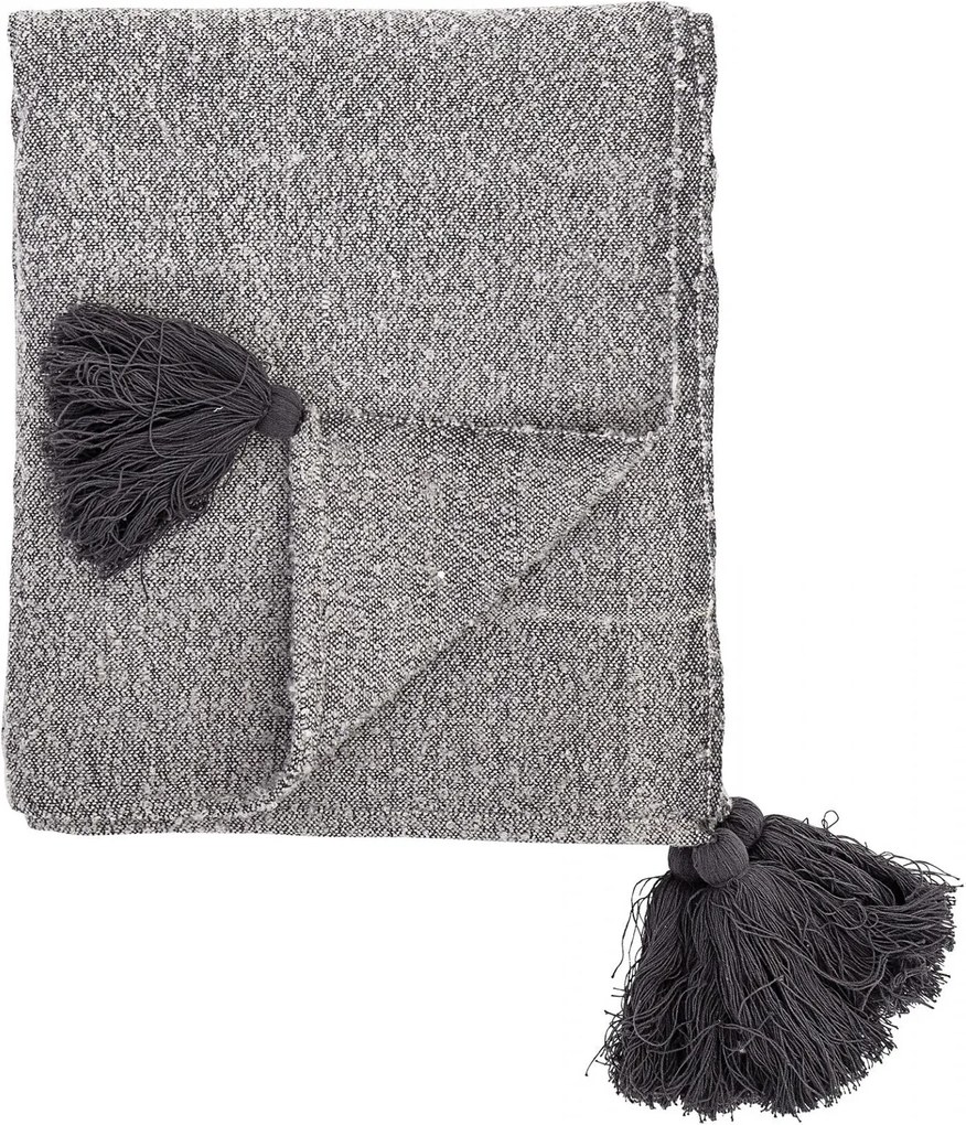 Bloomingville Pléd Grey Fringes, šedá barva, textil