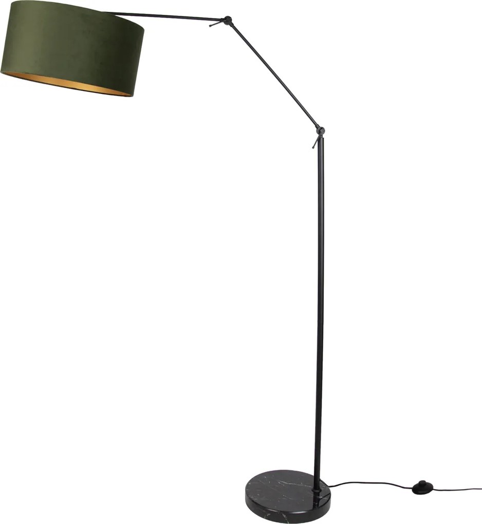 Stojací lampa černá nastavitelná se zeleným stínidlem a zlatým vnitřkem 50 cm - Editor