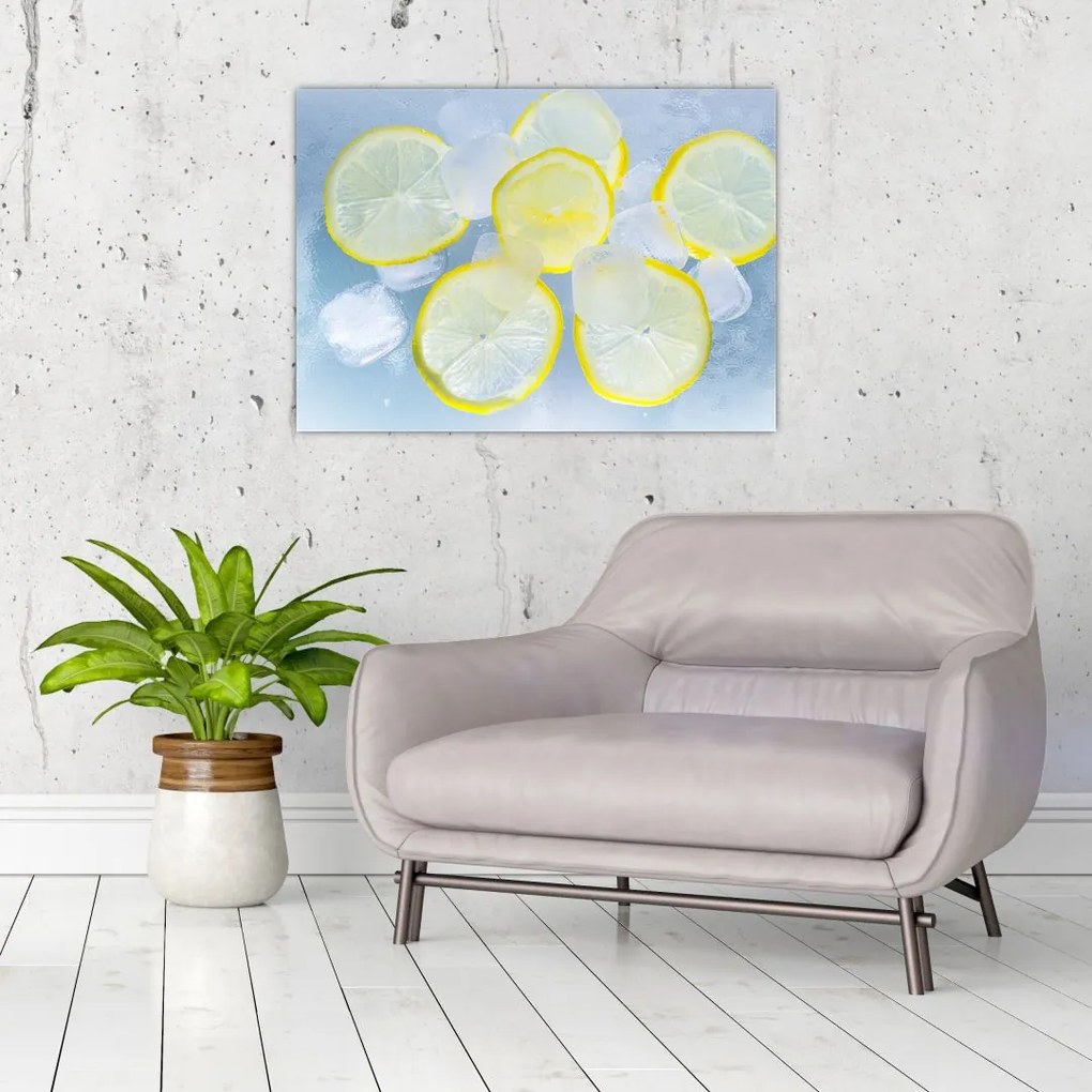 Skleněný obraz citrónů v ledu (70x50 cm)