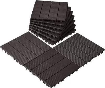 zámkové palubkové dlaždice 10 balení 30,5 × 30,5 cm vodotěsné pro verandu tmavě hnědá