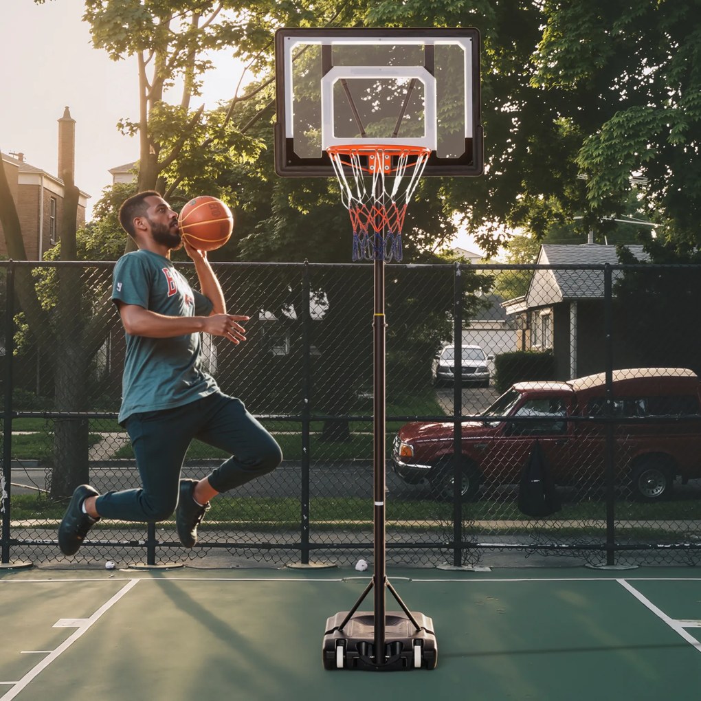 HOMCOM Venkovní basketbalový koš Výškově nastavitelný basketbalový stojan pro děti s kolečky, černý, 83 x 75 x 206-260 cm