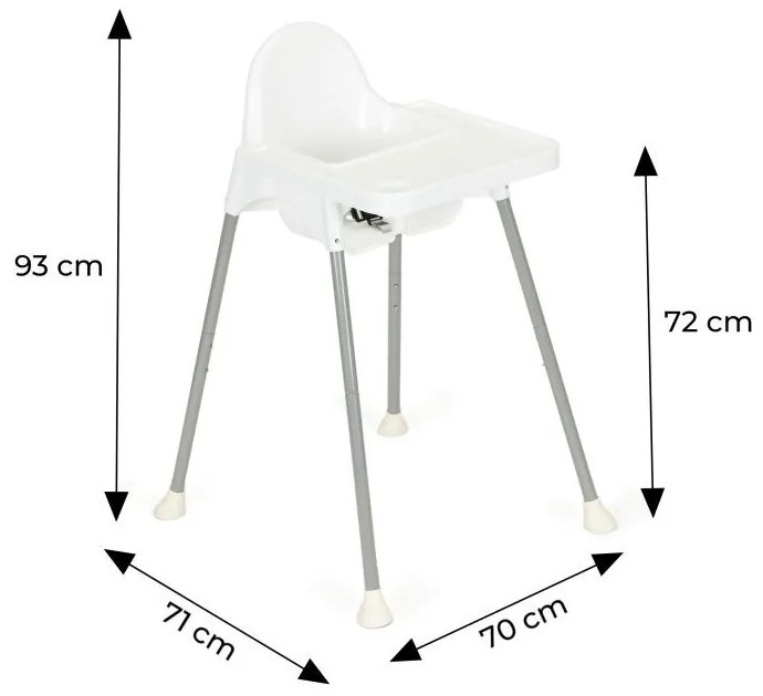 Dětská bílá židlička na krmení 2v1