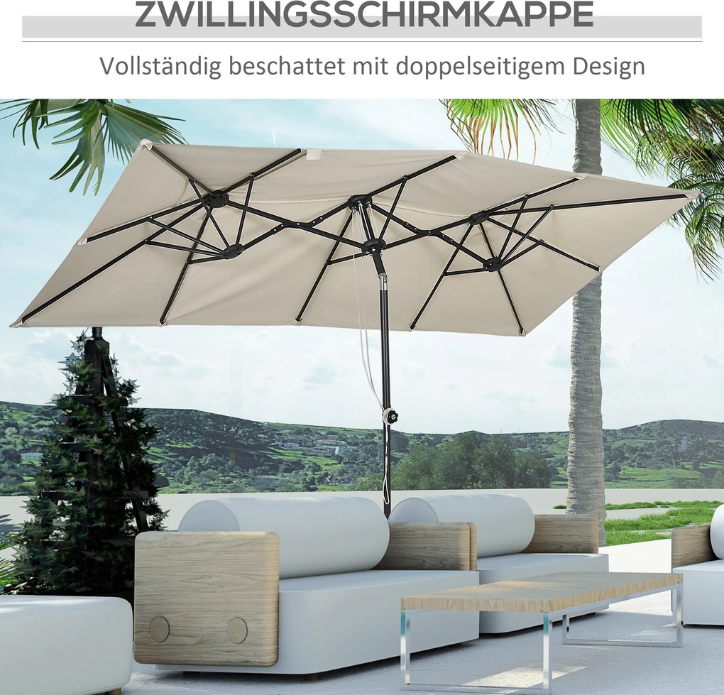 Slunečník Outsunny 150 x 295 cm dvojitý slunečník s nastavitelným úhlem sklonu, tržní slunečník na terasu z polyesteru v krémové barvě | Aosom.de