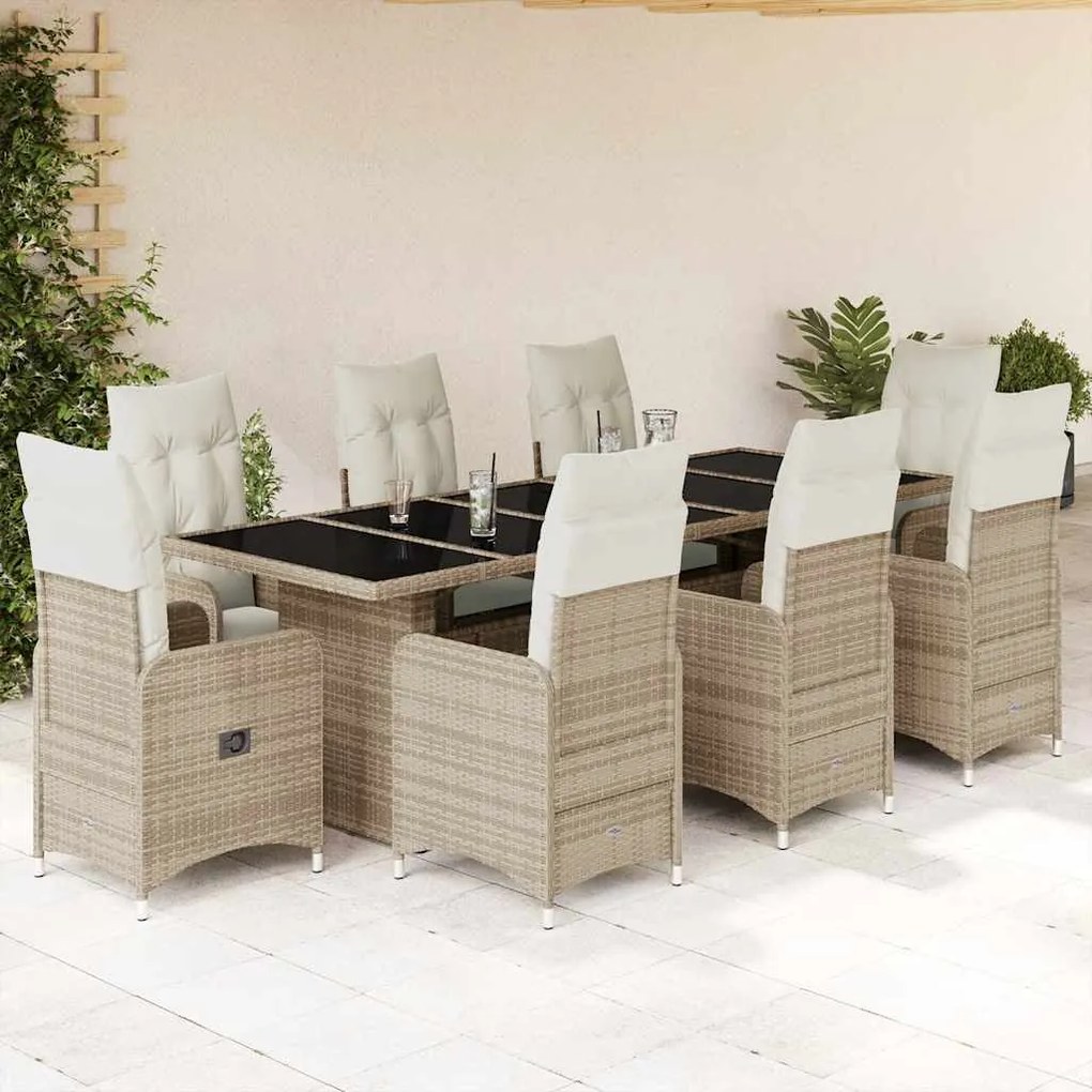 9dílný zahradní bistro set s poduškami béžový polyratan 3277286