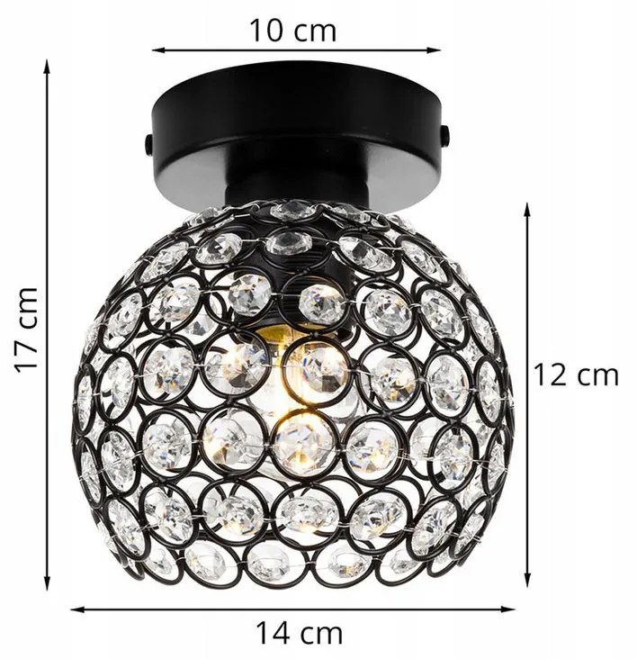 Stropní svítidlo Crystal, 1x černé křišťálové stínítko