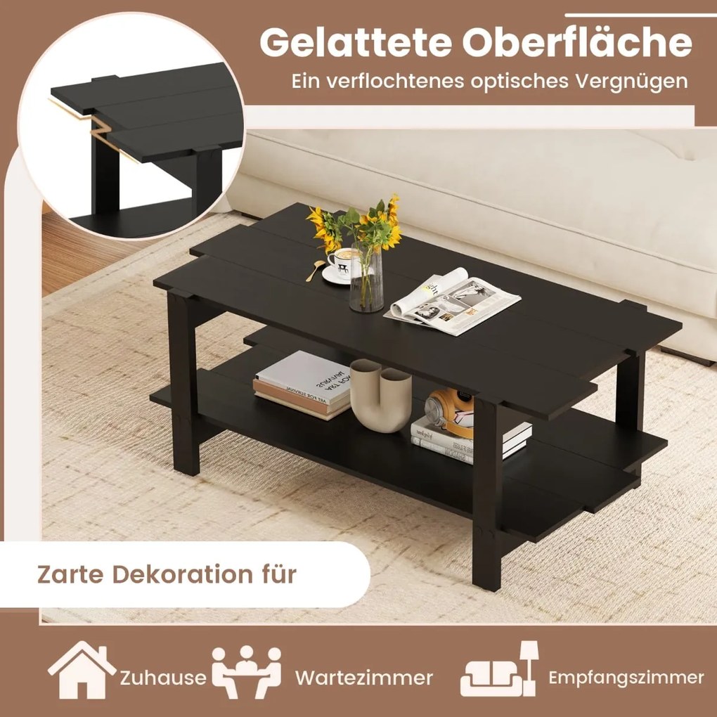 Costway 2patrový konferenční stolek s policí Obdélníkový Accent Table, černý