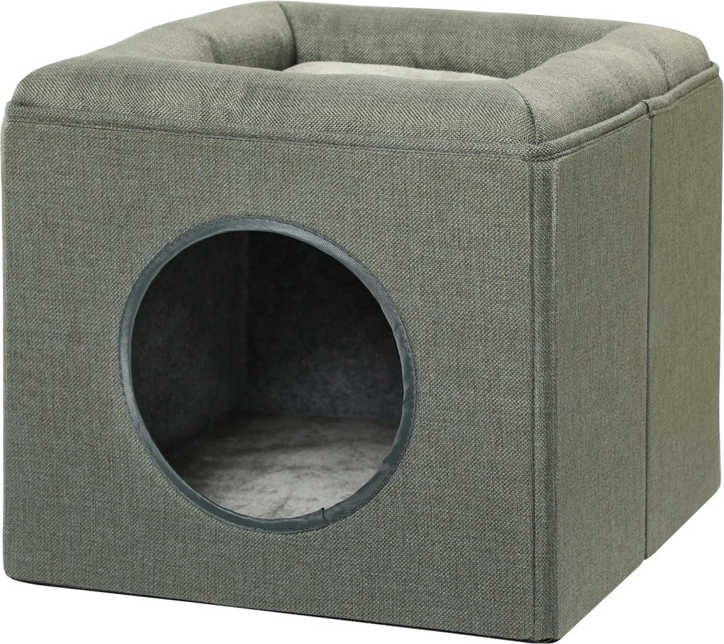 PawHut kočičí jeskyně s dvěma úrovněmi, kočičí pelíšek s polštářem, psí dům pro kočky do 5 kg, 36,5 x 36,5 x 33 cm, zelená | Aosom