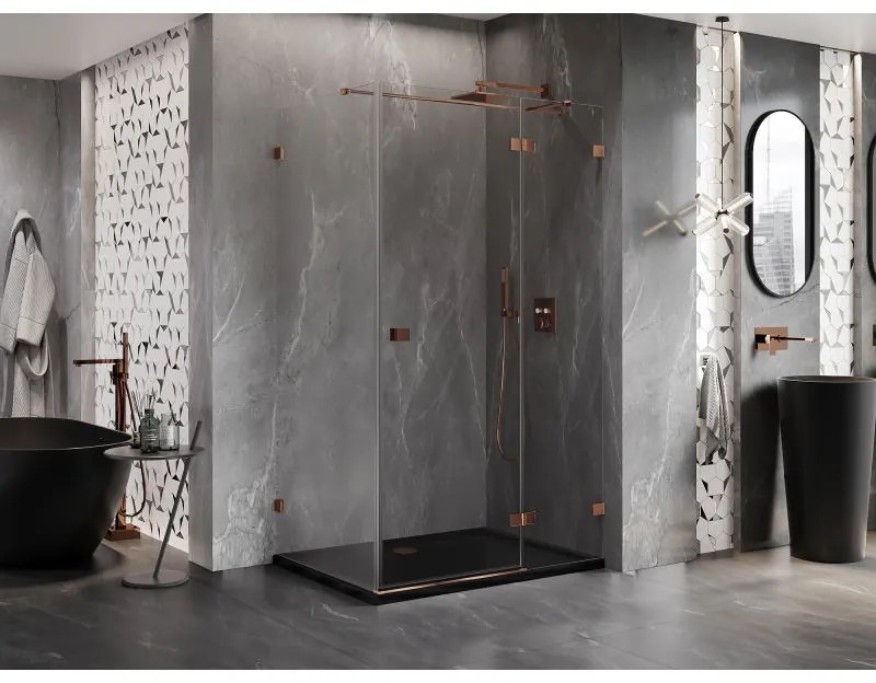 Mexen Lunar T, pravý výklopný sprchový kout 140 x 70 cm, 8mm čiré sklo, profil růžové zlato, 834T-140-070-60-00-P