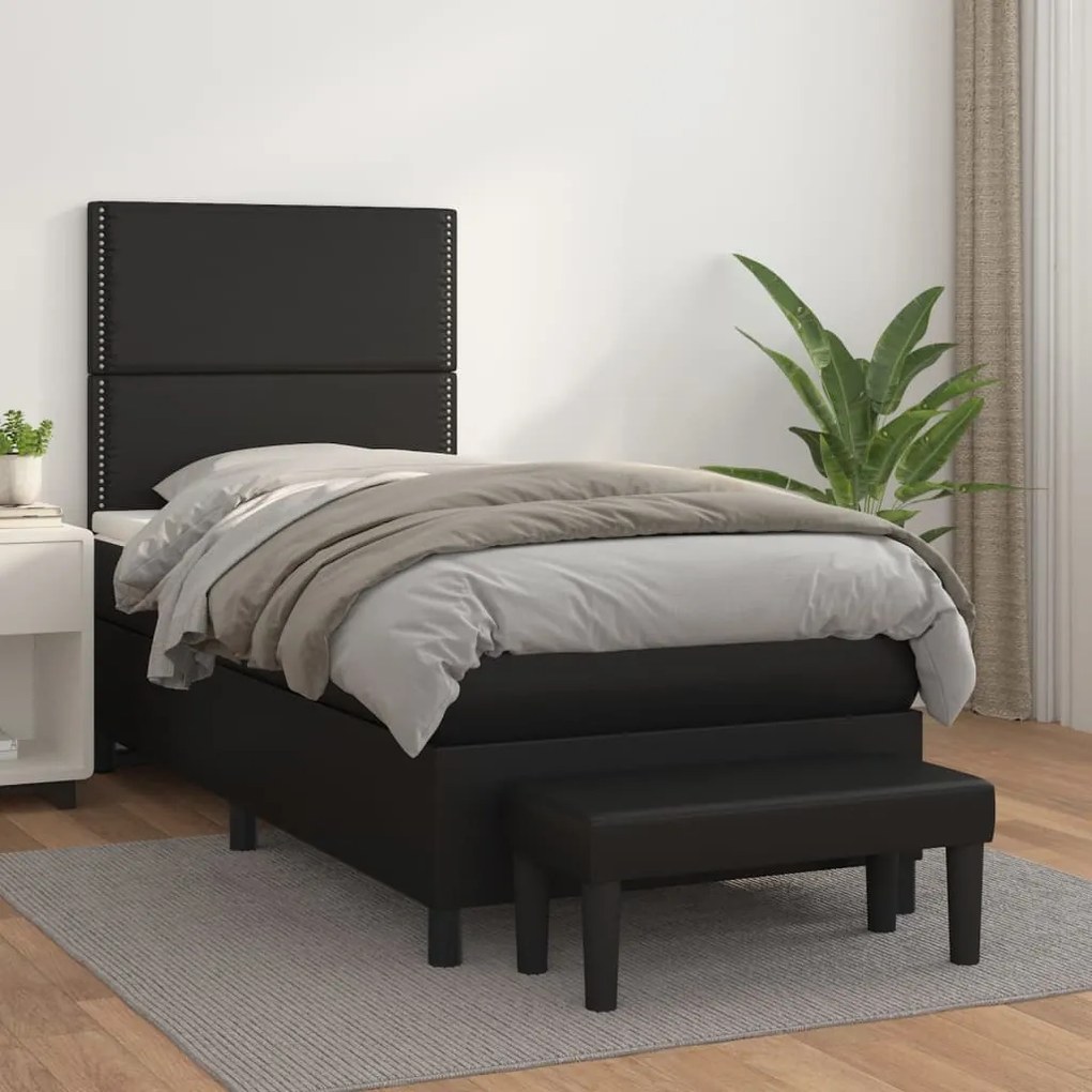 Box spring postel s matrací černá 100x200 cm umělá kůže,  3137587