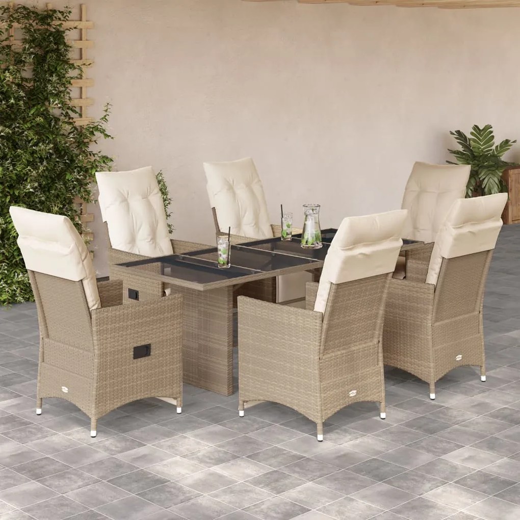 7dílný zahradní bistro set s poduškami béžový polyratan 3276943