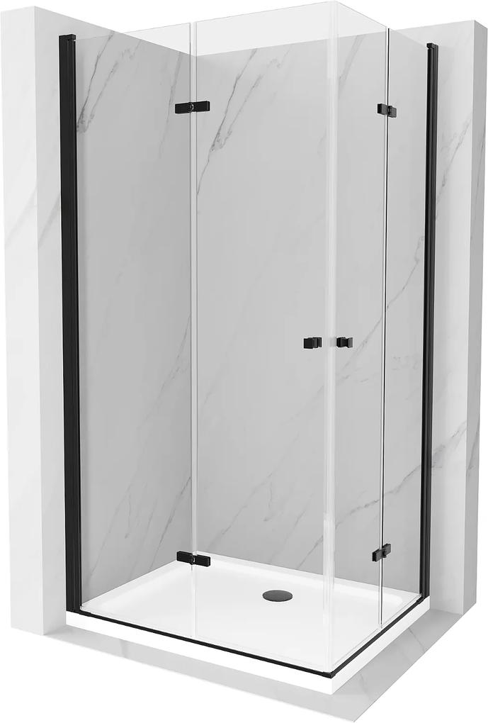Mexen Lima Duo, sprchový kout s 2-křídlými skládacími dveřmi 80 (dveře) x 70 (dveře) cm, 6mm čiré sklo, černý profil + slim sprchová vanička 5cm bílá s černým sifonem, 856-080-070-70-02