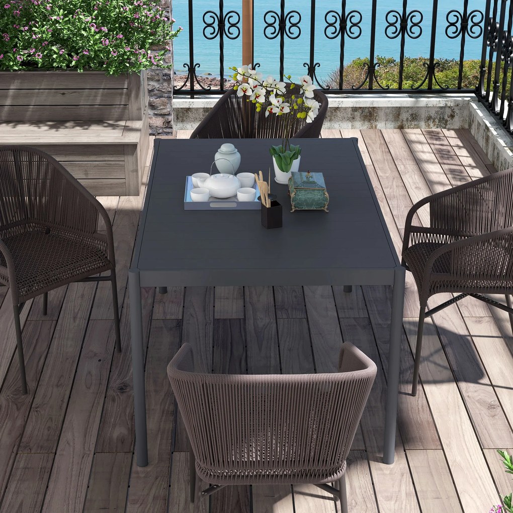 Outsunny zahradní stůl jídelní stůl pro 6 osob stůl na terasu stůl na balkon z hliníku tmavě šedý 145x90x74 cm na zahradu terasu