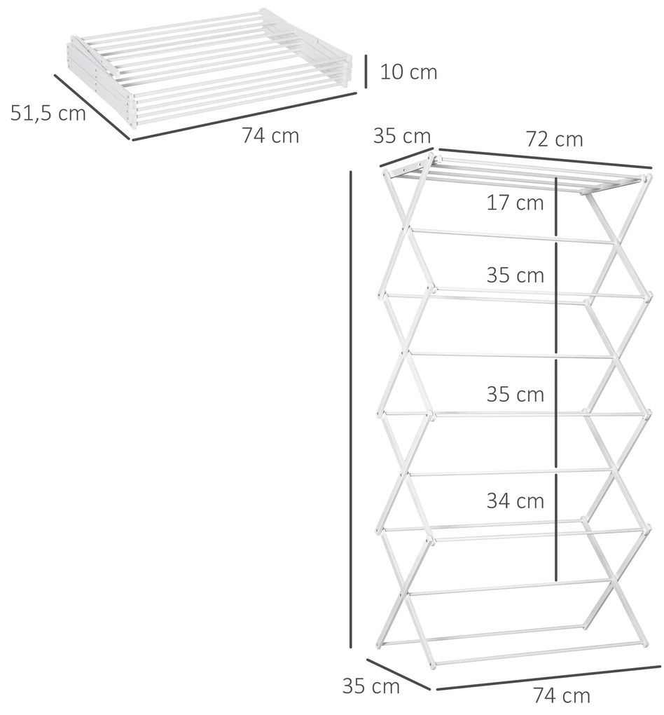 HOMCOM Skládací osmipatrový věžový sušák na prádlo kovový plastový bílý 74x35x144cm