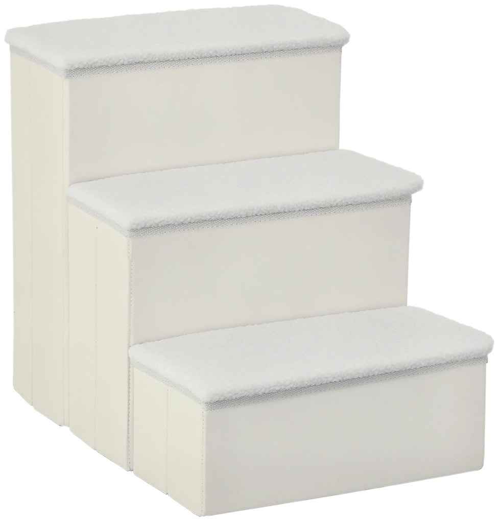 PawHut schody pro domácí mazlíčky skládací schody pro kočky schody pro psy 3 stupně s úložným prostorem pro kočky a psy MDF Bílá 40x54x48cm | Aosom.de