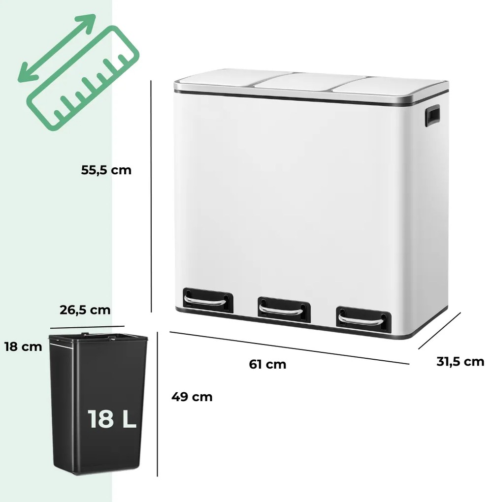 Koš na třídění odpadu SORT 54l (3x18 l) + pytle na odpadky, bílá Jurhan