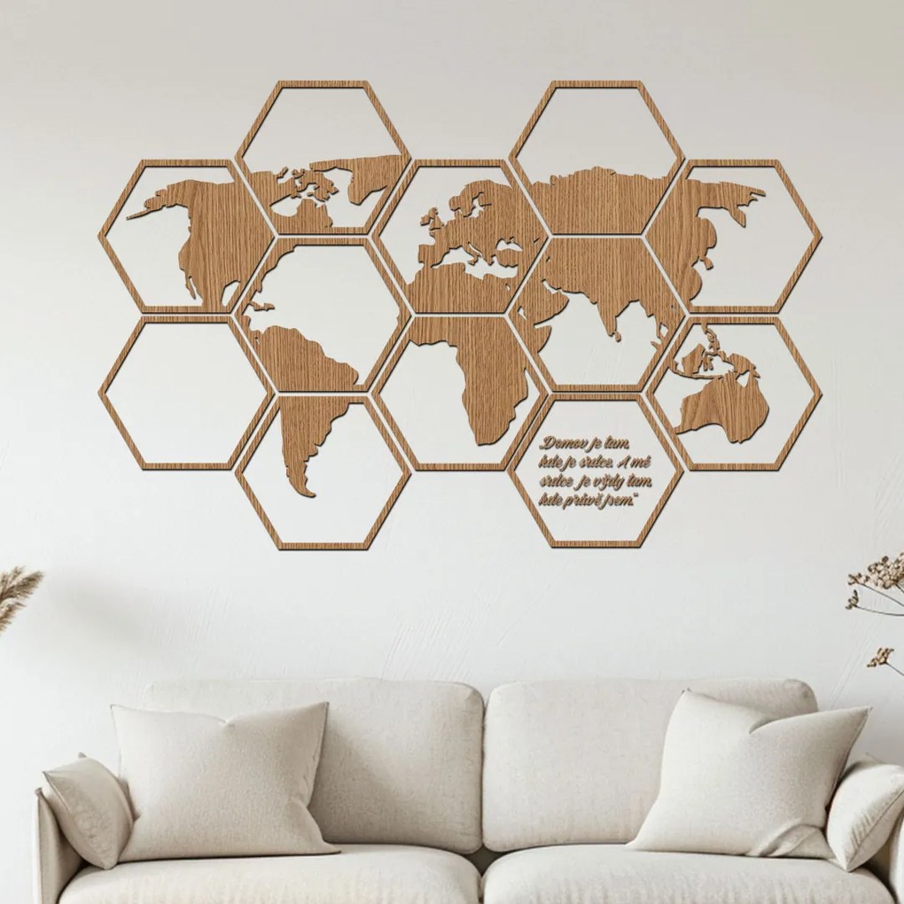dřevo života Dřevěná mapa světa Hexagon Zvolte barvu dekoru: Horský dub, Rozměry (cm): 147x95