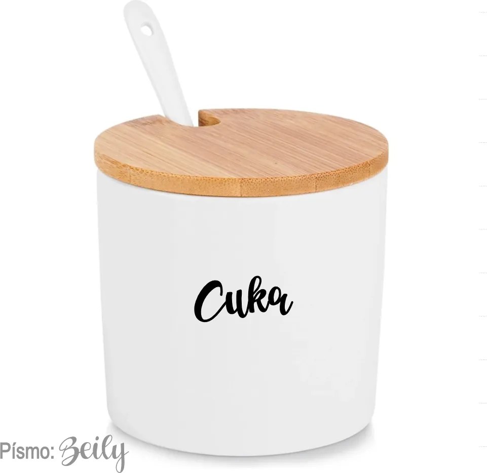VILDE Kulatá keramická cukřenka s bambusovým víčkem a lžičkou, 250ML bílá
