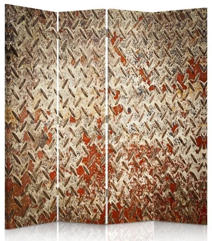 Ozdobný paraván Rezavý plech - 145x170 cm, čtyřdílný, obustranný paraván 360°