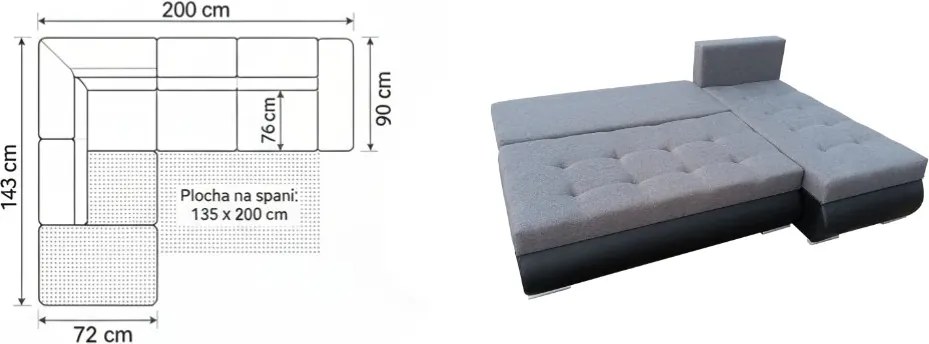 Rohová rozkládací sedací souprava do L CELESTE, 200 cm, s úložným prostorem Roh pohovky: Pravý roh, Barva látky Paros: Světle šedá (Paros 05)