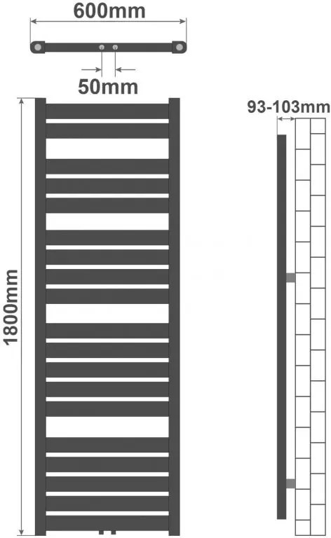 Koupelnový radiátor 180 × 60 cm, 1100 W, antracit