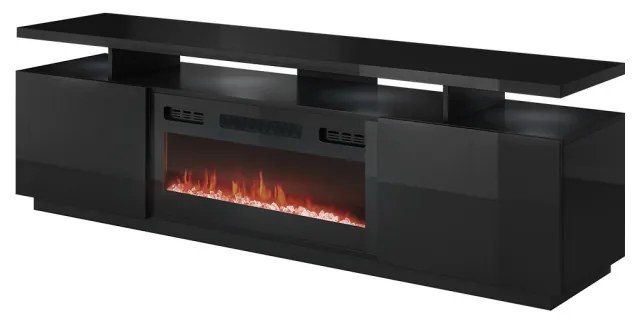 TV skříňka Aniceto s krbem, Osvětlení: osvětlení LED RGB - barevné, Barva: bílá / bílá lesk, Krb: bílý