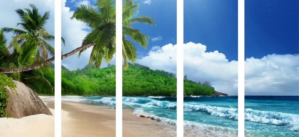 5-dílný obraz nádherná pláž na ostrově Seychely - 200x100 cm