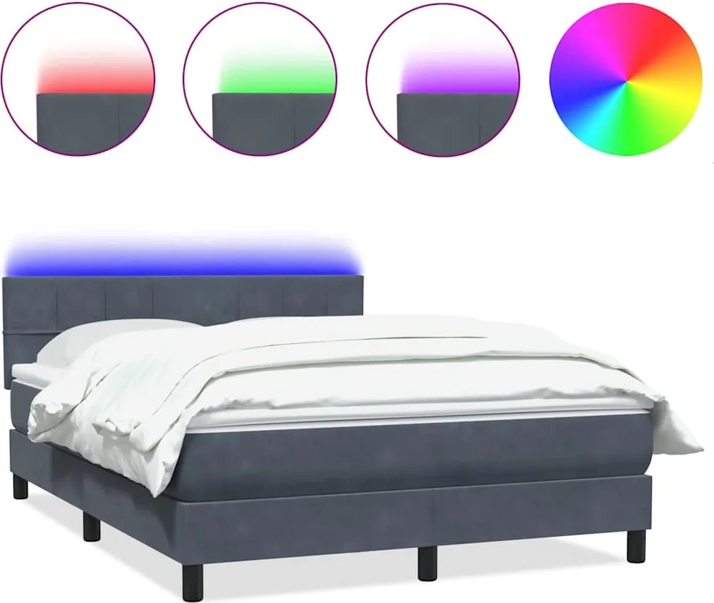 Box spring postel s matrací a LED tmavě šedá 160x210 cm samet 3316888