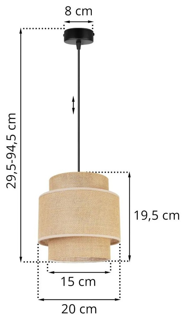 Závěsné svítidlo BOHO, 1x jutové stínítko, (výběr ze 2 barev konstrukce)