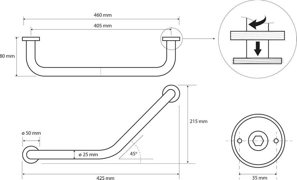 Sapho, X-ROUND E madlo lomené 400mm, chrom, XR502