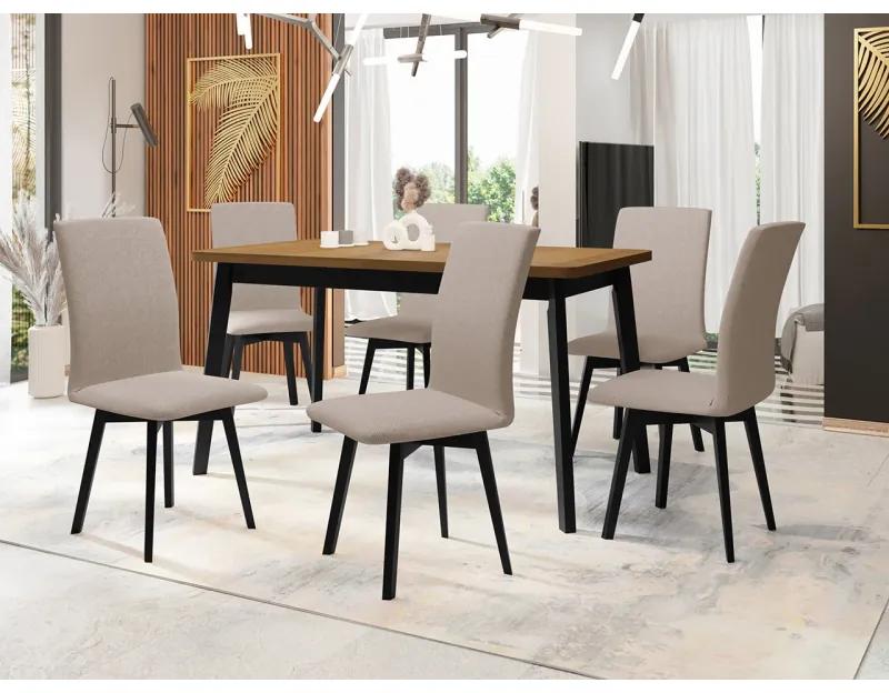 Jídelní jídelní stůl se 6 židlemi AL24, Barva dřeva: dub artisan - L, Potah: Zetta 300, Barvy nožiček: černá