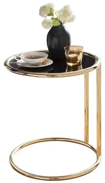 Černý příruční stolek s nohami ve zlaté barvě Skyport Leona, ⌀ 45 cm