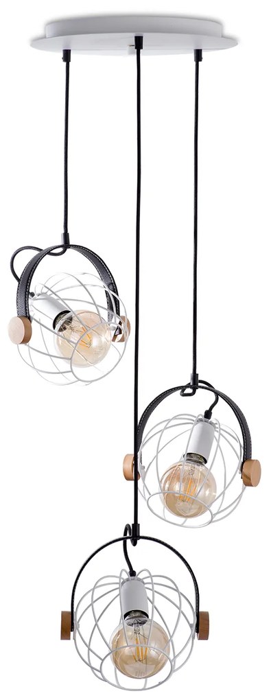 Light for home - Závěsné svítidlo na lanku 60108 "LEON", 3x60W, E27, bílá, černá kůže