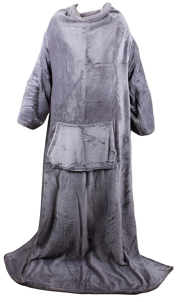 Ruhhy 22649 Fleecová deka s rukávy šedá