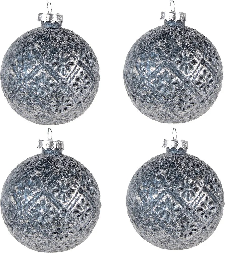 Set 4ks modro-stříbrná vánoční skleněná ozdoba koule - Ø 8*8 cm