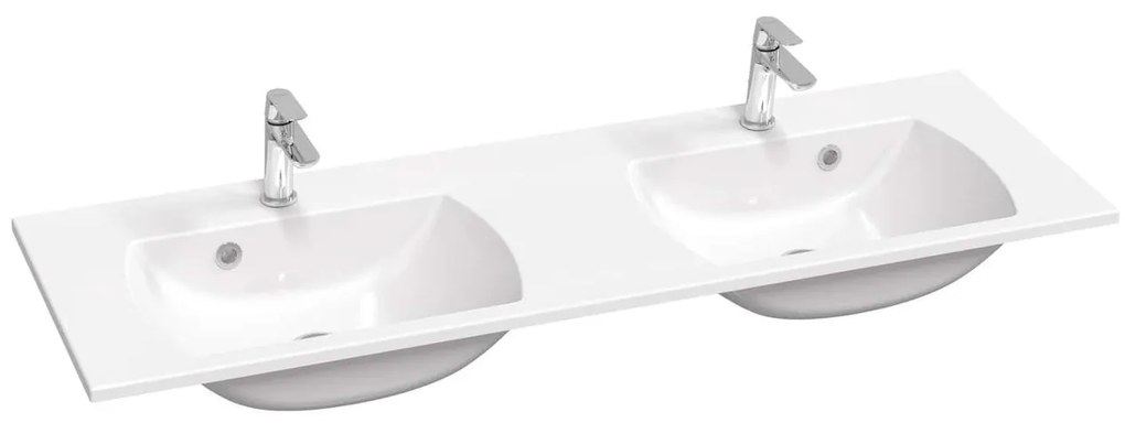 Ravak Classic Slim - Dvojumyvadlo 130x45 cm, s přepadem, 2 otvory pro baterii, bílá XJX01113001