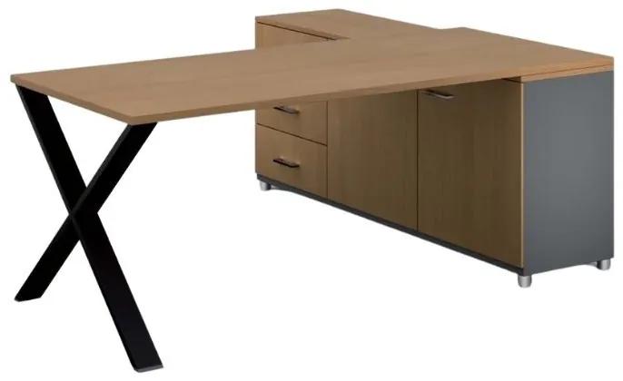 B2B Partner Rohový kancelářský psací stůl PRIMO PROTEST, skříňka vlevo, 1800 x 800 mm, buk