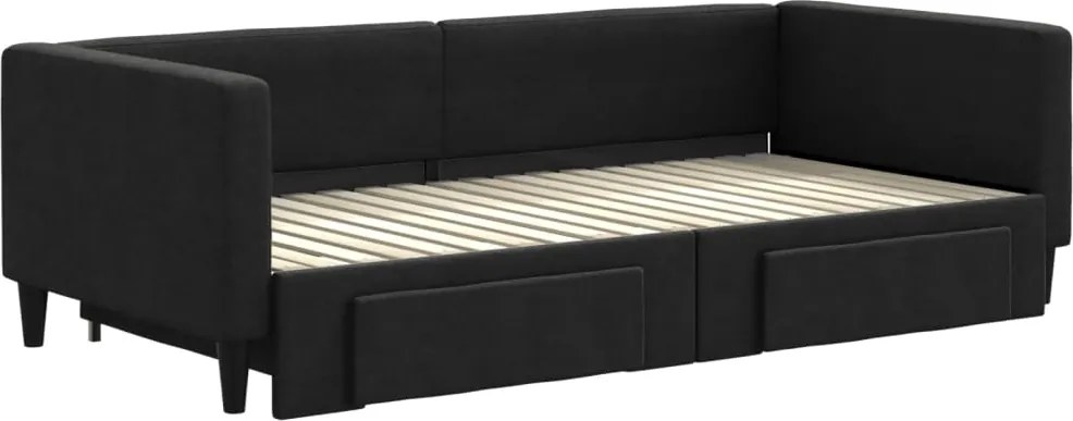 Válenda s přistýlkou a zásuvkami černá 90 x 190 cm textil 3196626