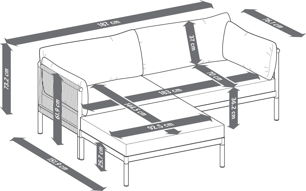 Tchibo - Pohodlná zahradní pohovka se samostatnou podnožkou - barva: šedá