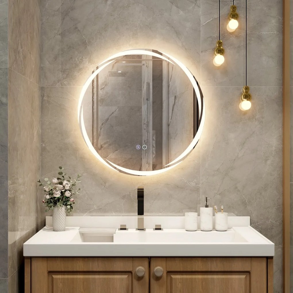 Costway Koupelnové zrcadlo LED s osvětlením 60 cm kulaté koupelnové