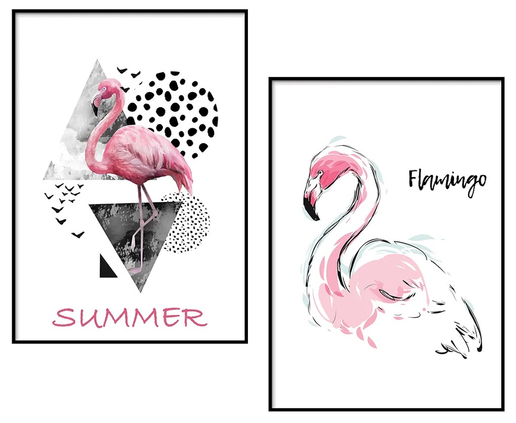 DecoKing - Sada nástěnných plakátů - Flamingo-2 * 70x100